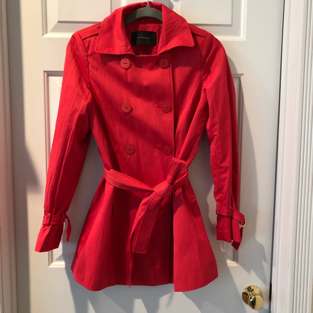 Tahari Cathy Red Trench Raincoat - Gem